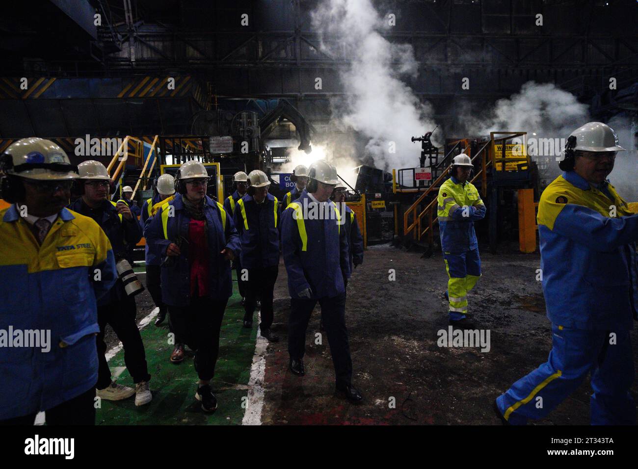 Labour leader Sir Keir Starmer (centre) during a visit to Tata Steel's Port Talbot steelworks in ...
