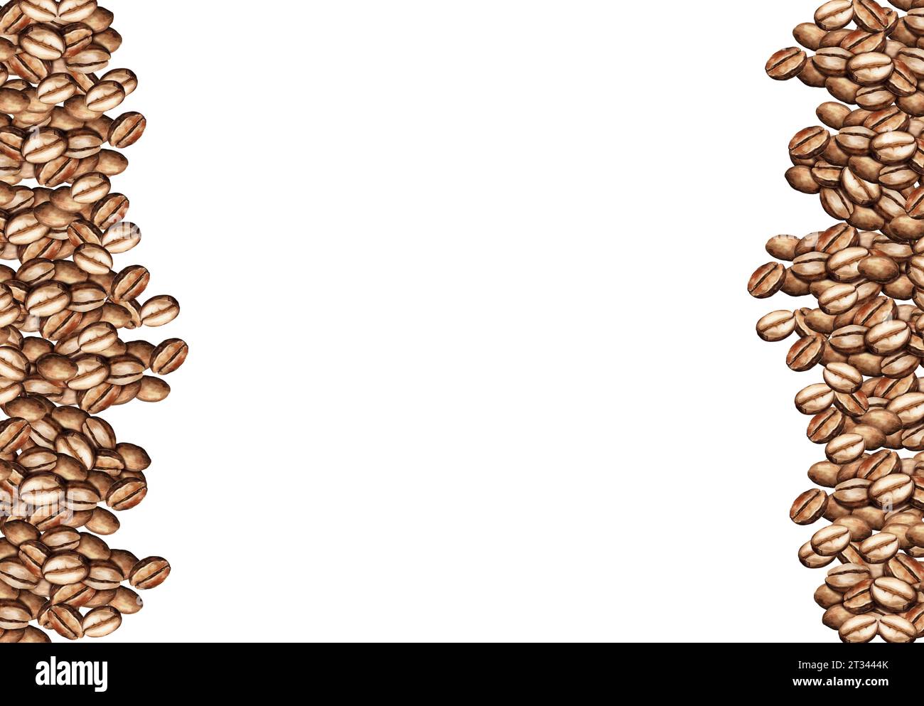 watercolor horizontal frame with coffee beans, border with coffee theme ...