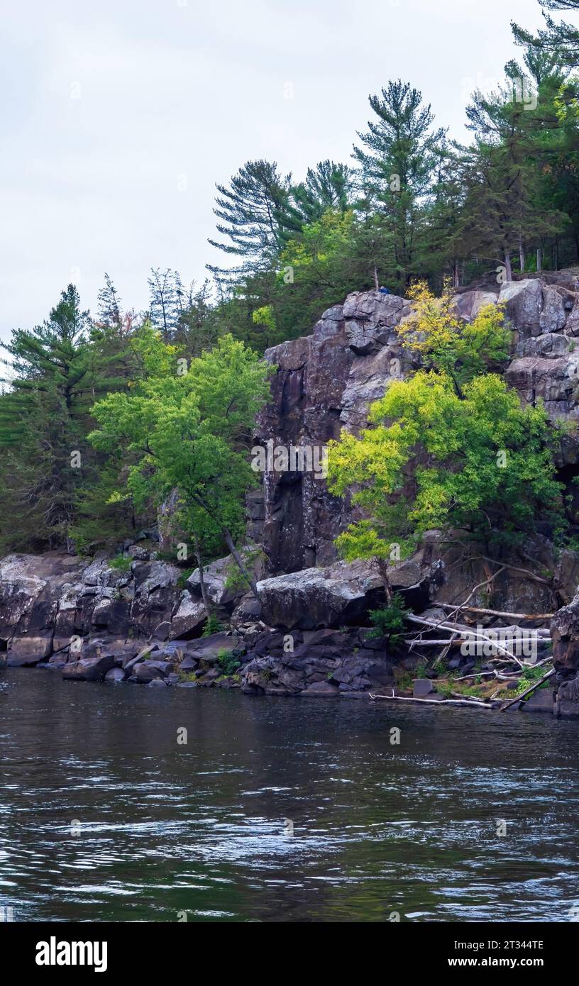 Rock formation of The Old Man of the Dalles on the St. Croix River at ...