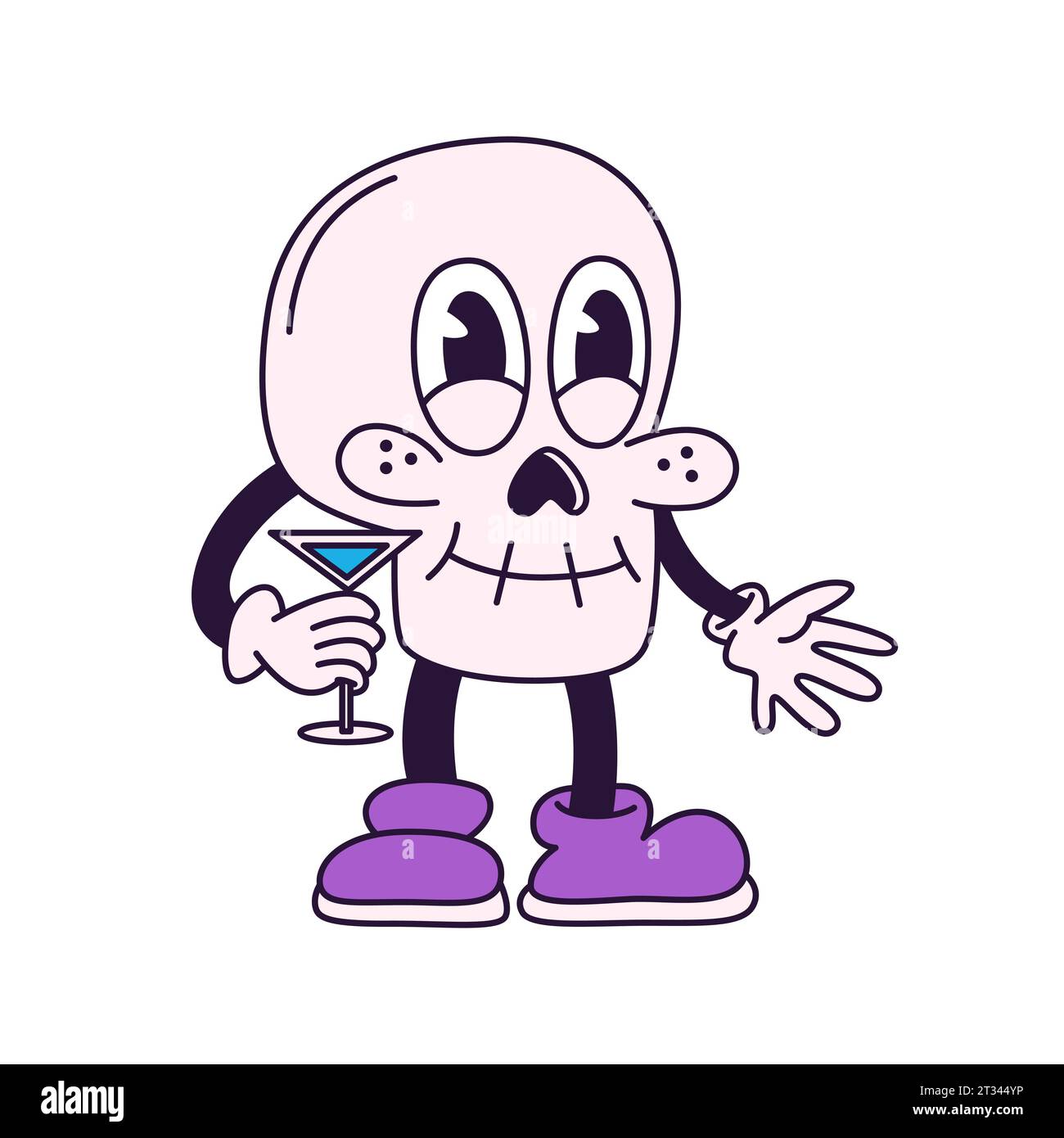 Spooky skull vintage toons, funny character, trendy classic retro ...