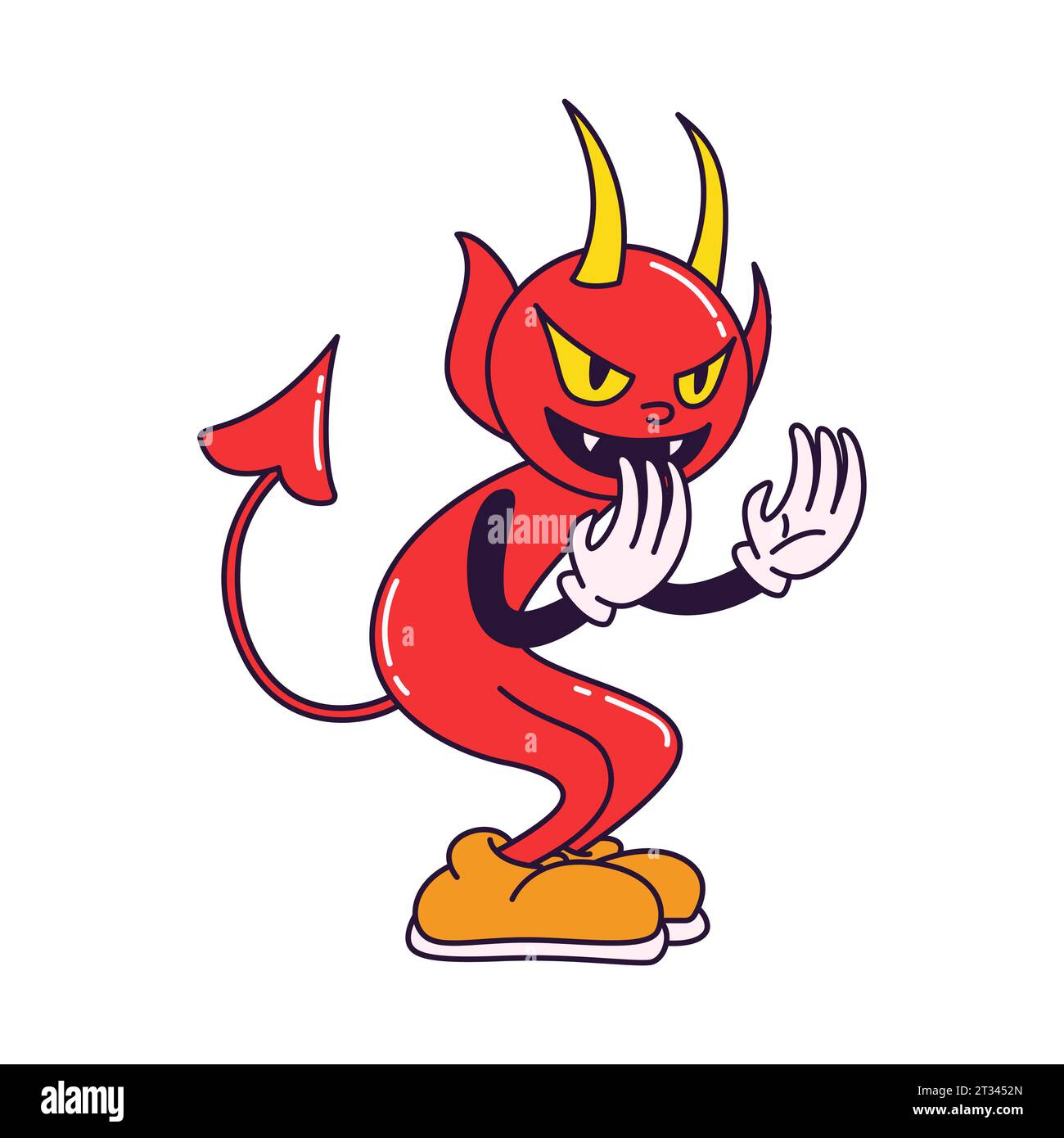 Spooky red devil vintage toons, funny character, trendy classic retro ...