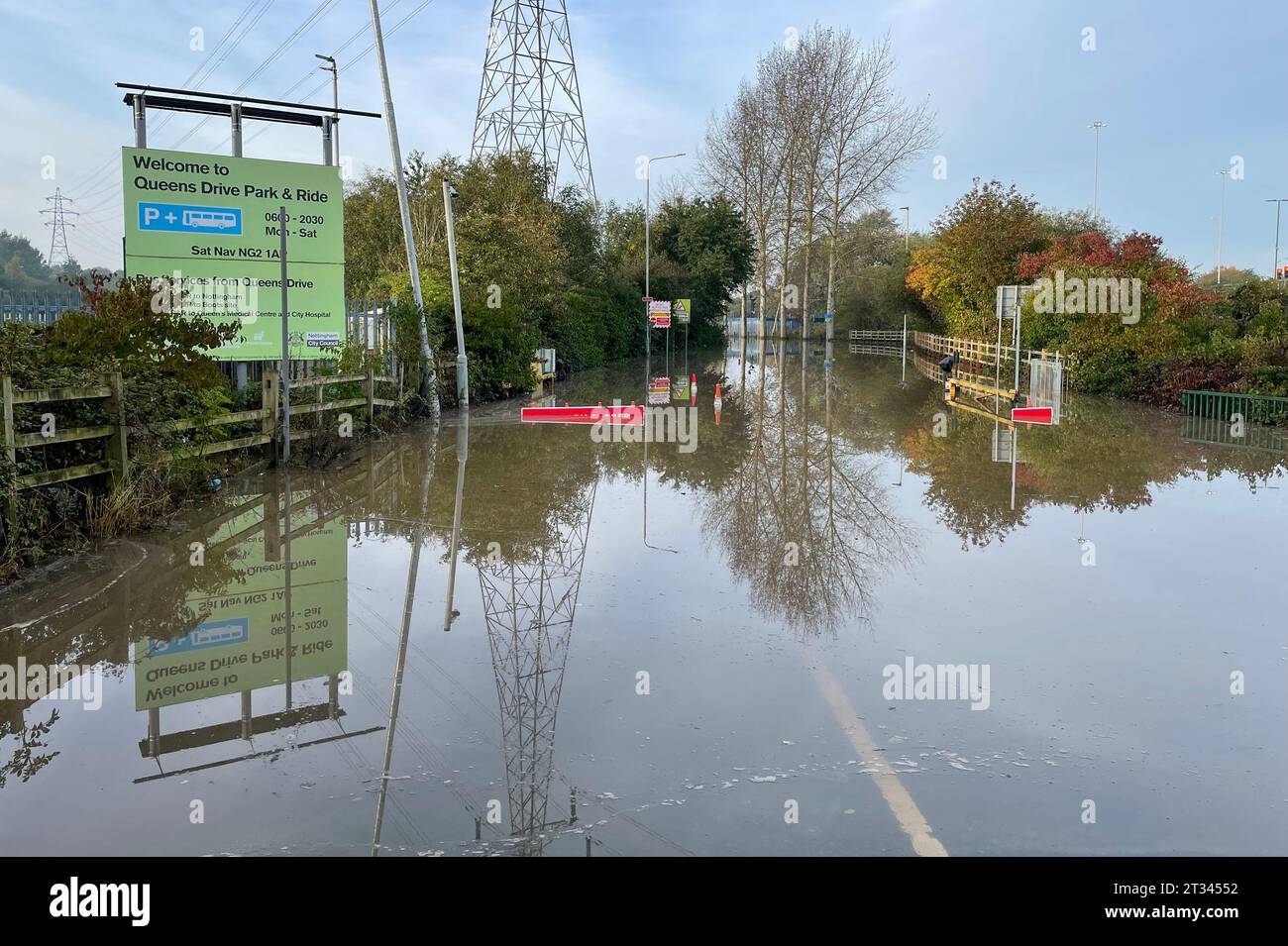 Queen's Drive Park & Ride in Nottingham, closed due to flooding, after ...