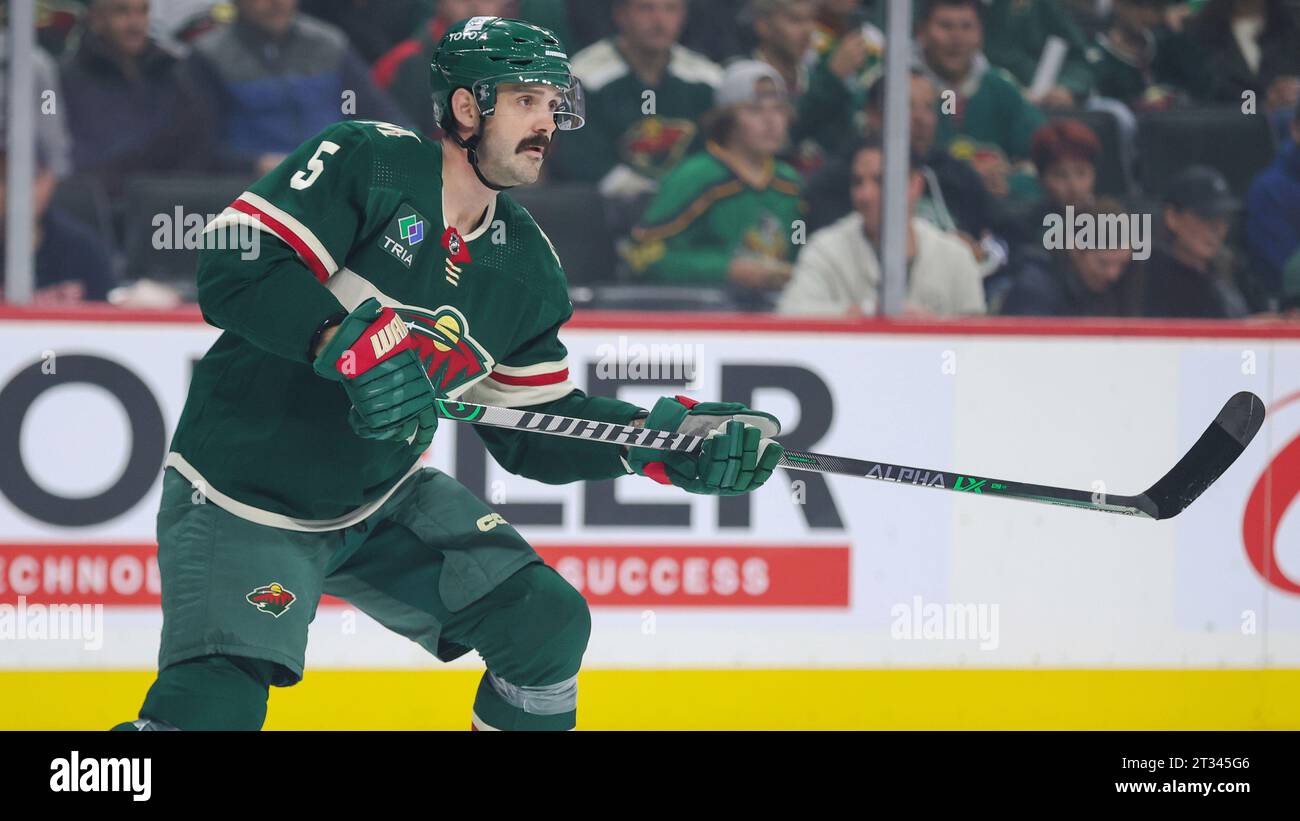 Minnesota Wild defenseman Jake Middleton (5) skates during the first ...