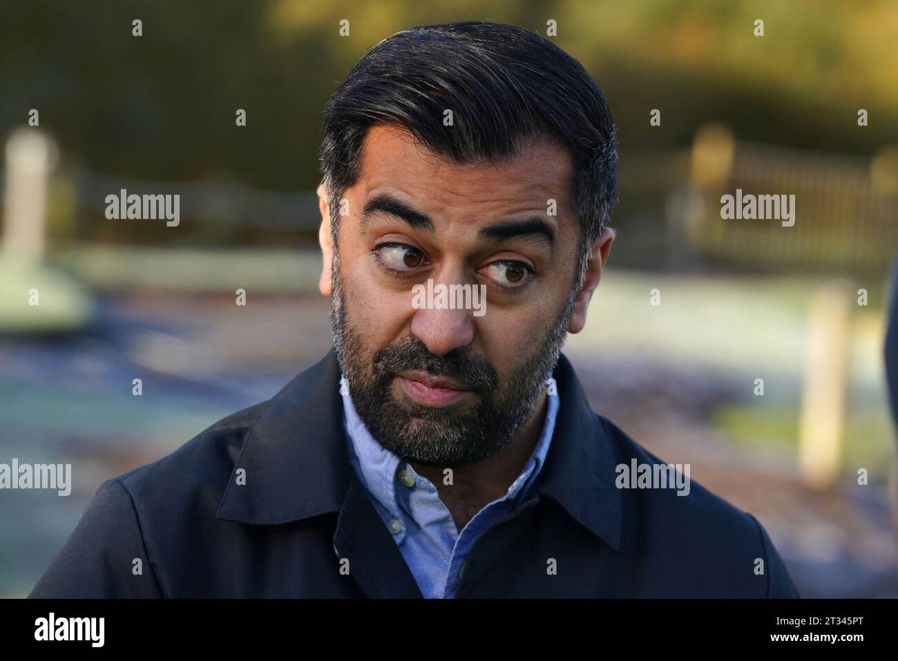 First Minister Humza Yousaf during a visit to Brechin, Scotland, to ...