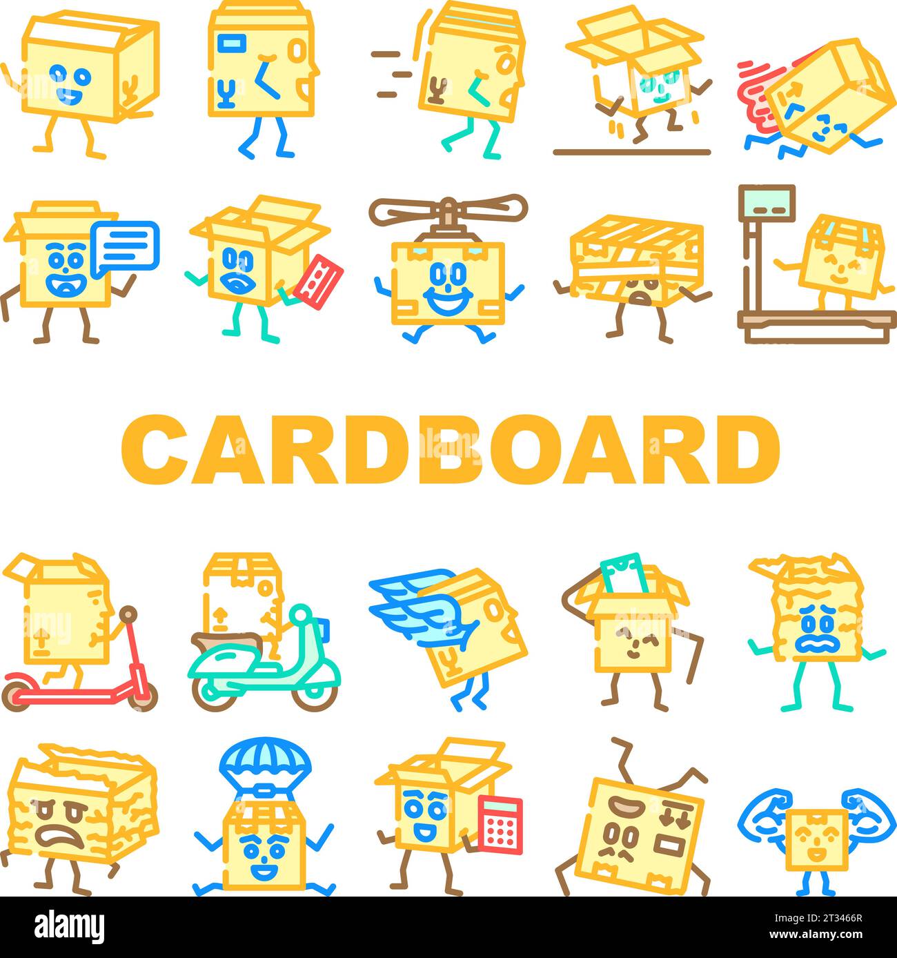 cardboard box character icons set vector Stock Vector Image & Art - Alamy