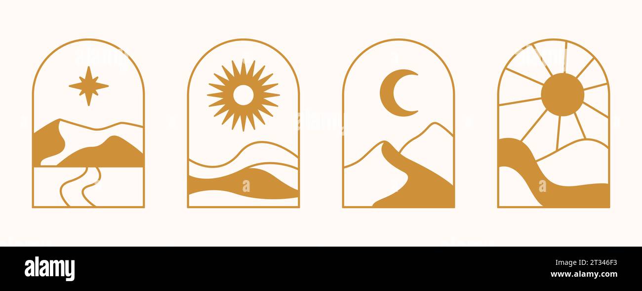 Abstract Landscape Arch Set Boho Minimal Line Art Stock Vector Image ...