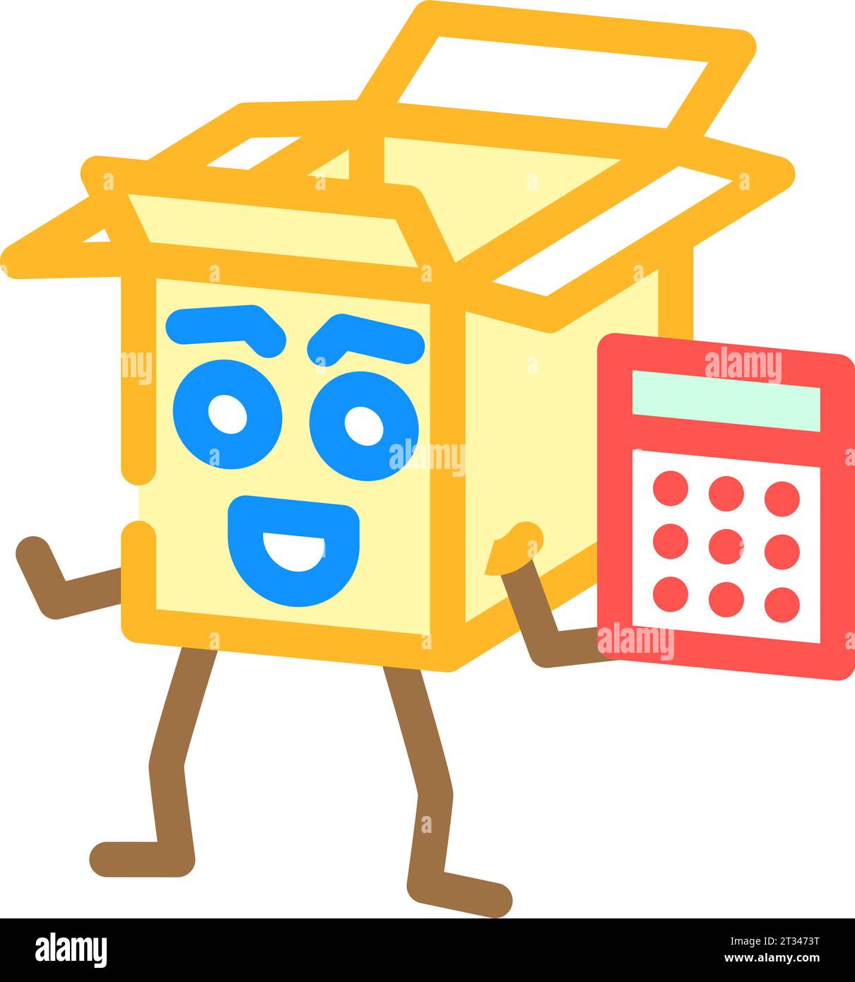 calculator hold cardboard box character color icon vector illustration ...