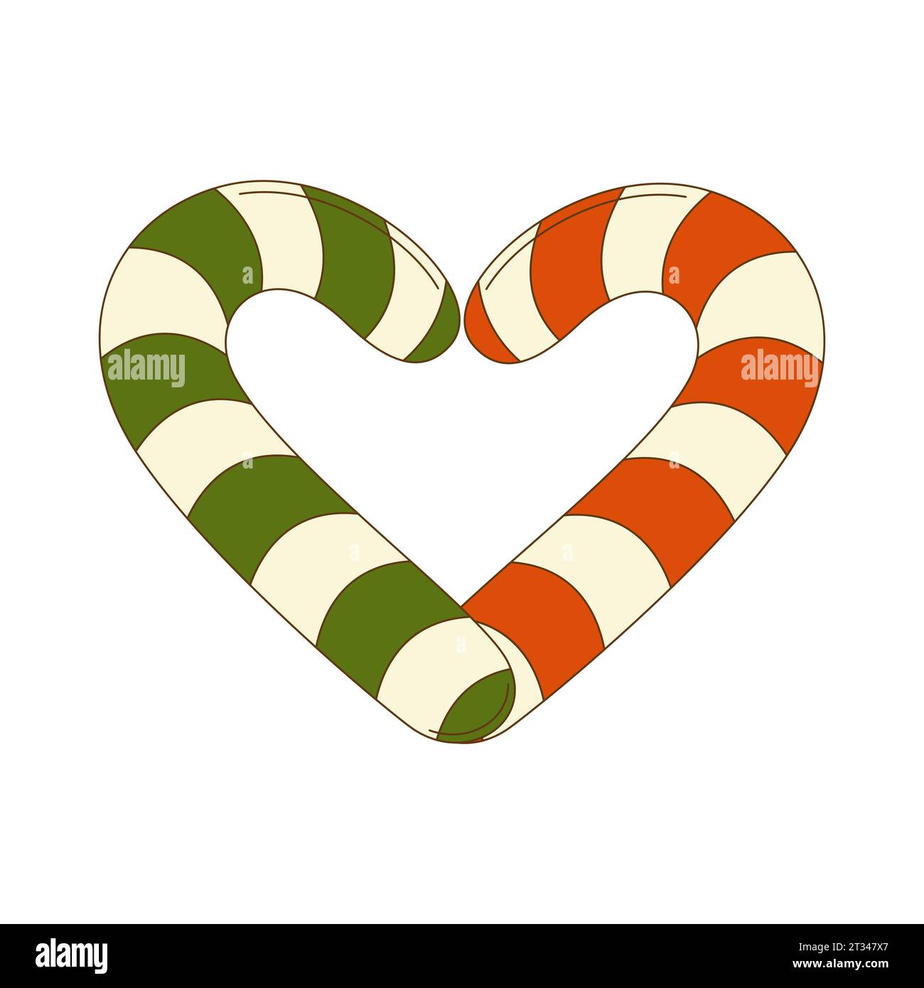 Two Christmas candy canes in the shape of a heart. Vector illustration ...