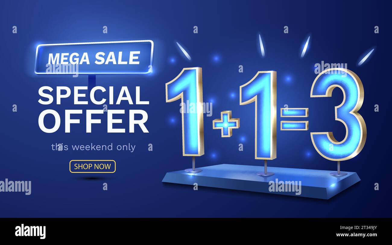 Special offer One plus one equals three, sale off poster. Vector Stock ...