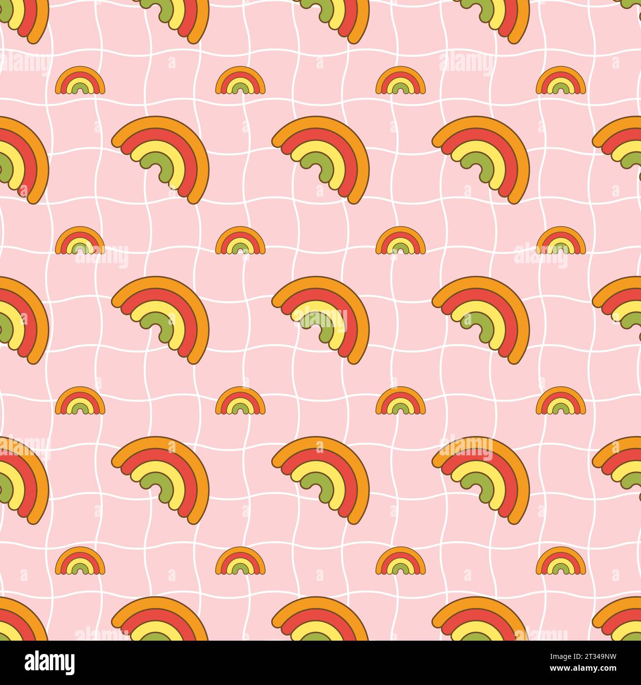 Pattern in groove style. Rainbows on a pink background. Vector ...