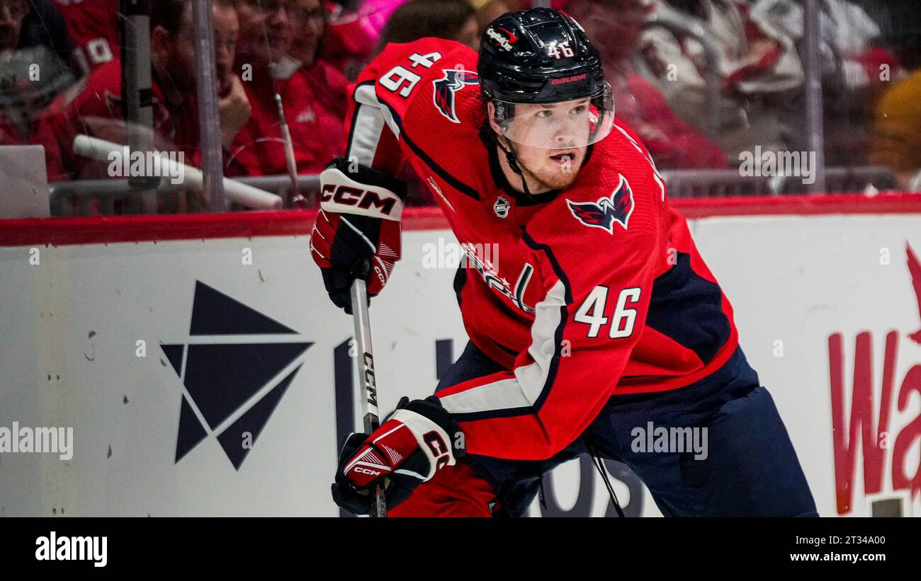 Washington Capitals defenseman Lucas Johansen during an opening night ...