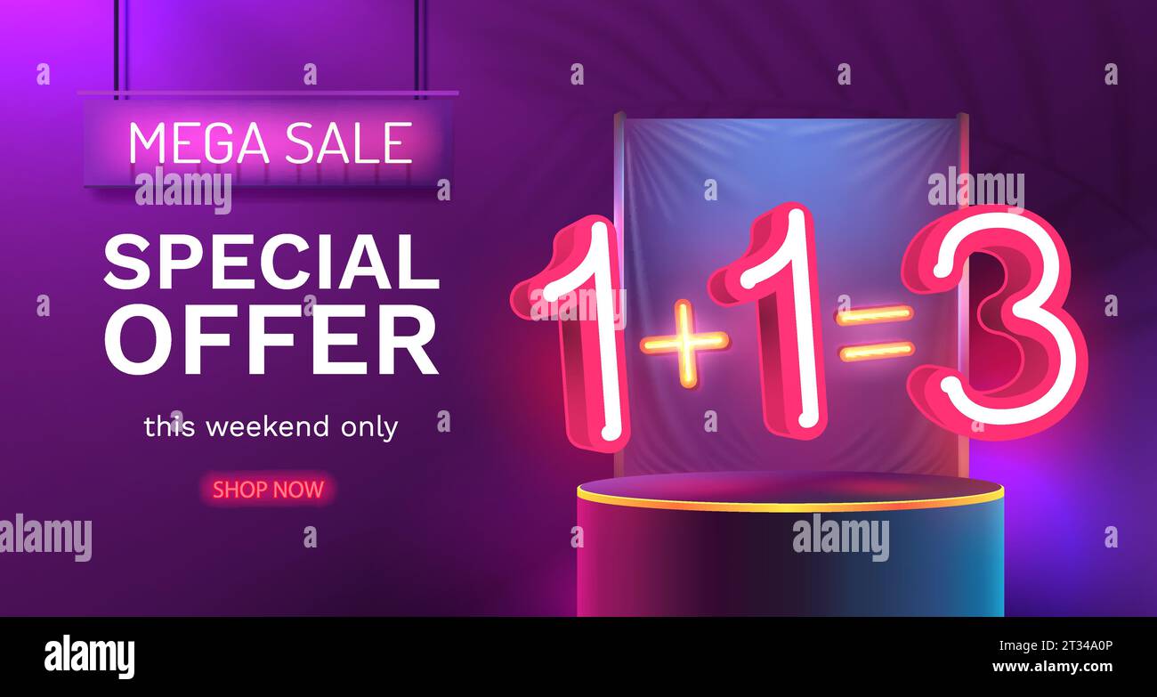 Special offer One plus one equals three, sale off poster. Vector Stock ...