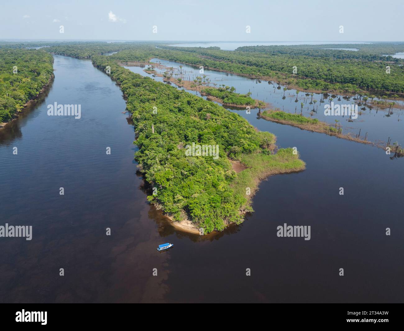 Beautiful aerial view to green amazon rainforest Anavilhanas islands ...