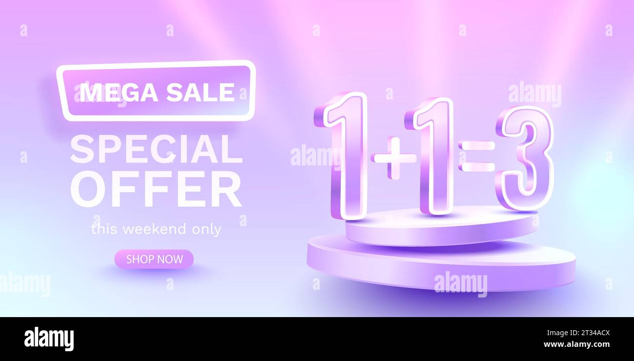 Special offer One plus one equals three, sale off poster. Vector Stock ...