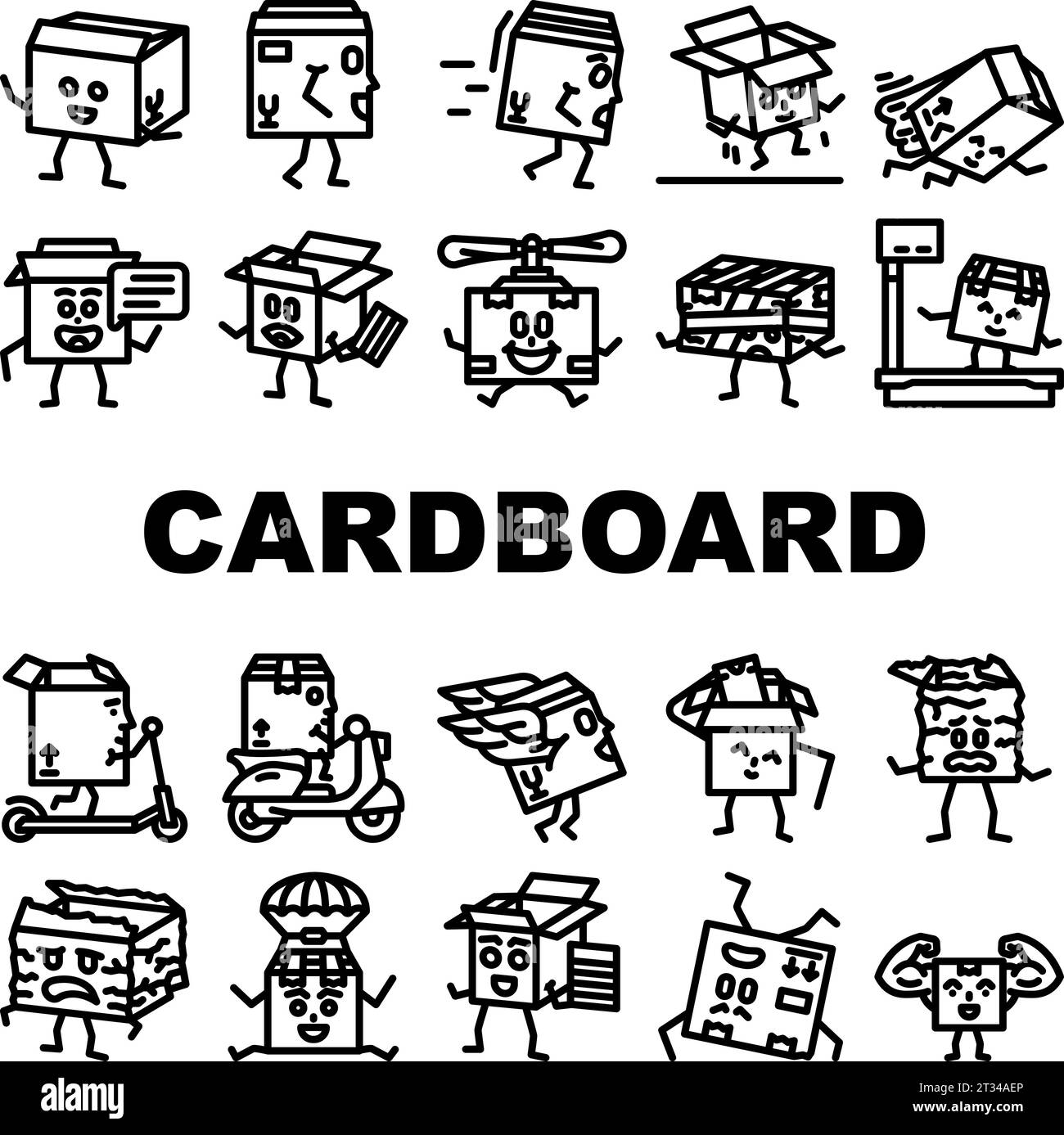 cardboard box character icons set vector Stock Vector Image & Art - Alamy