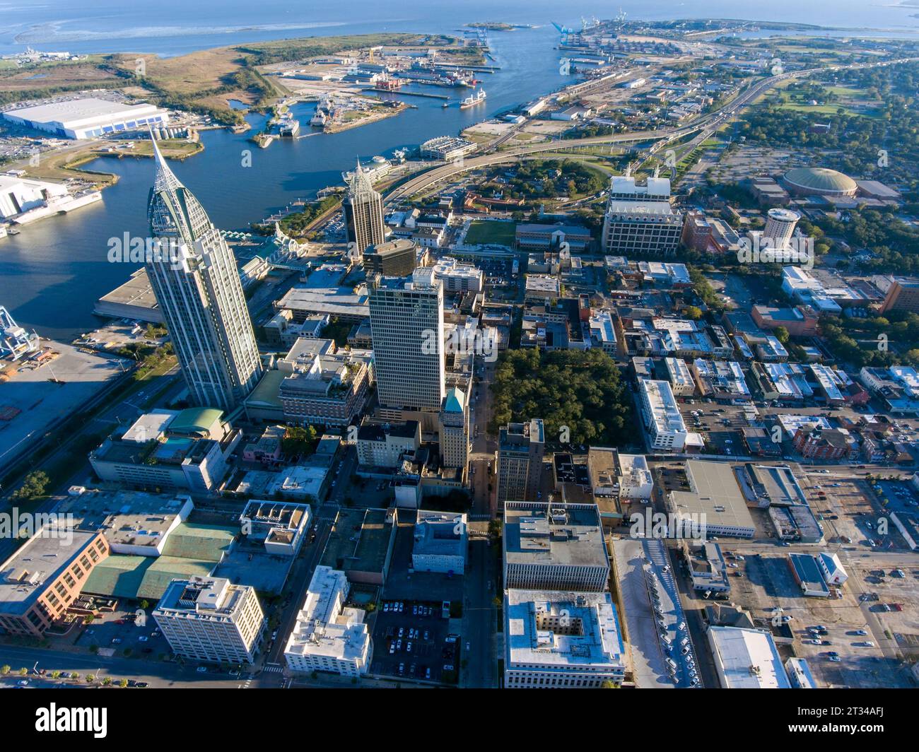 Aerial view of the port city Stock Photo - Alamy