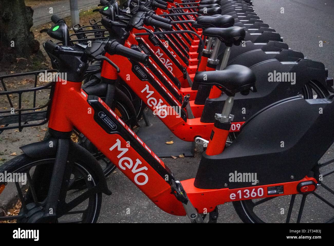 Gdansk, Poland. 23rd Oct, 2023. Segway A200 electric bicycles parked on the Mevo station are ...