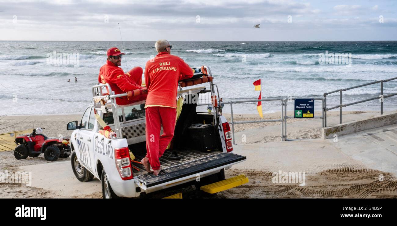 A panoramic image of RNLI Lifeguards on their emergency response ...