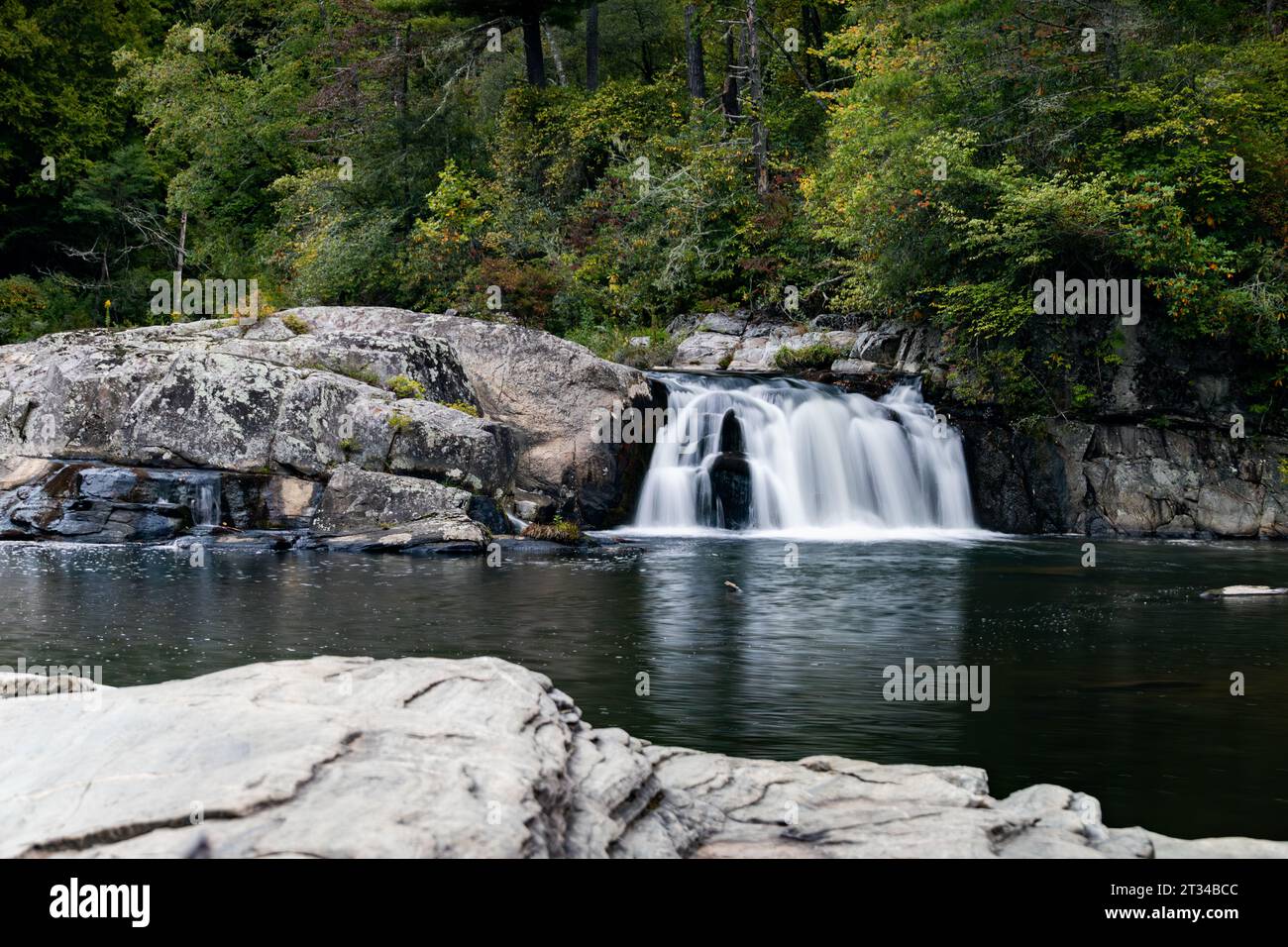 A Waterfall Pours Smooth Water into the ground bellow Stock Photo - Alamy