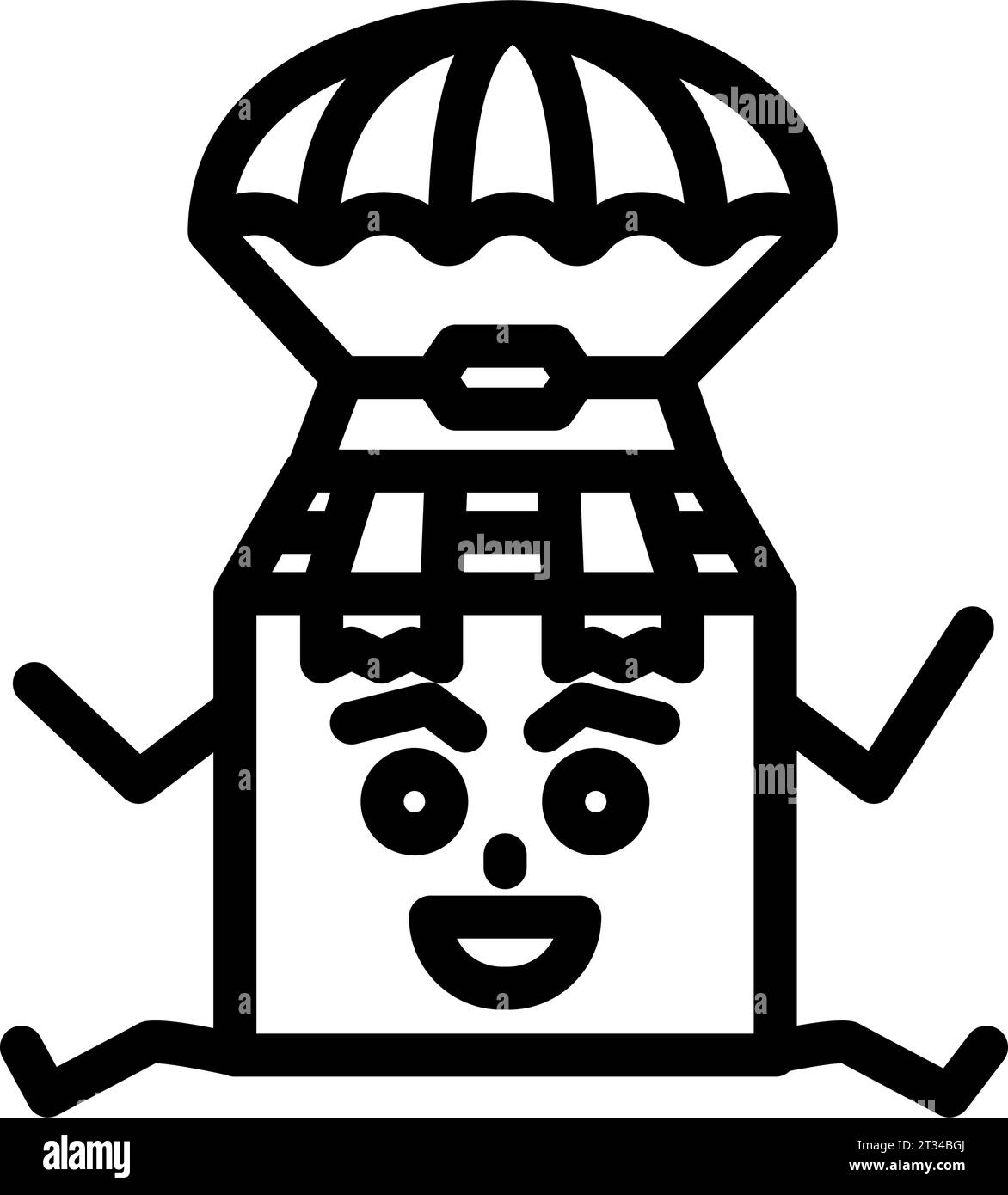 parachute flying cardboard box character line icon vector illustration ...