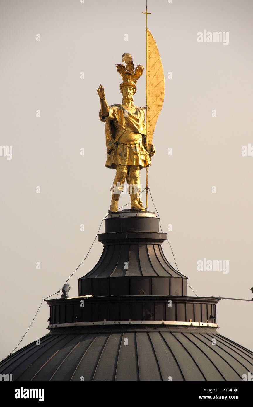 The golden statue of Saint Alexander on the dome of the cathedral in ...