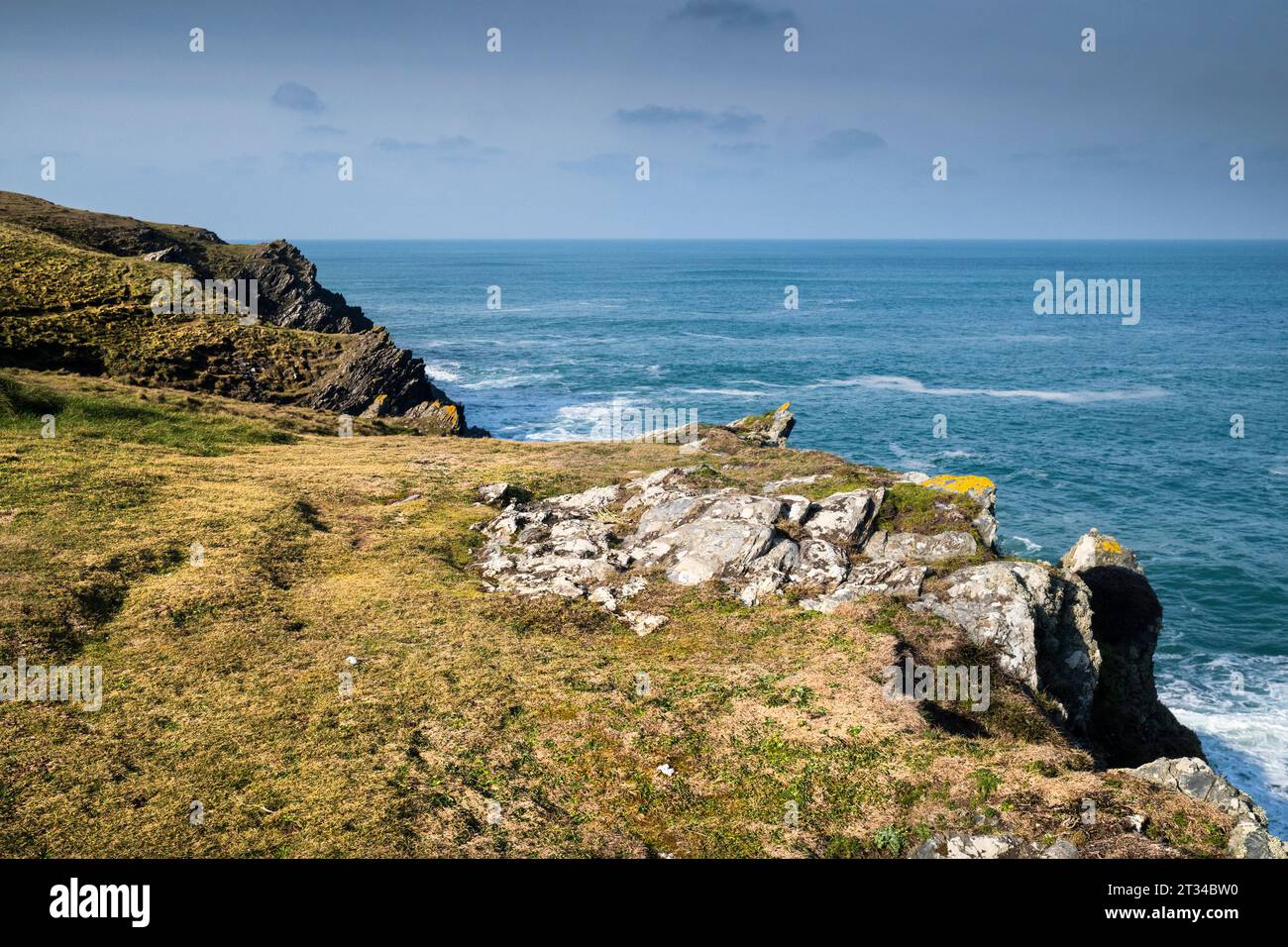 The rugged coastline of Pentire Point East in Newquay in Cornwall in ...