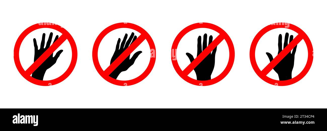 Set prohibited hand sign, no entry, don't touch, don't press ...