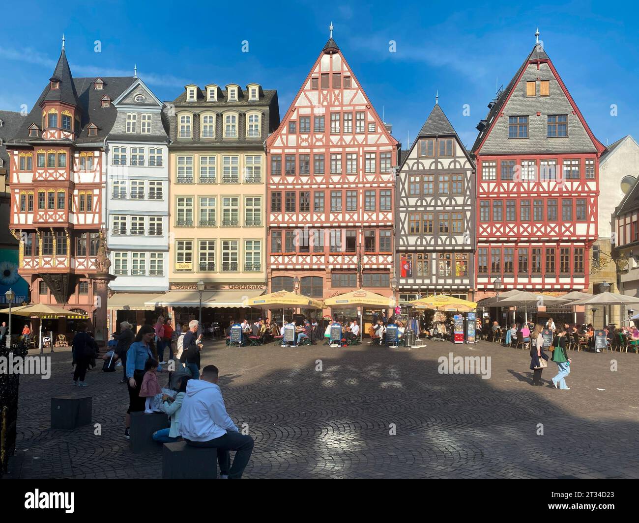 Half timbered buildings on Romerberg in the old town of Frankfurt am ...