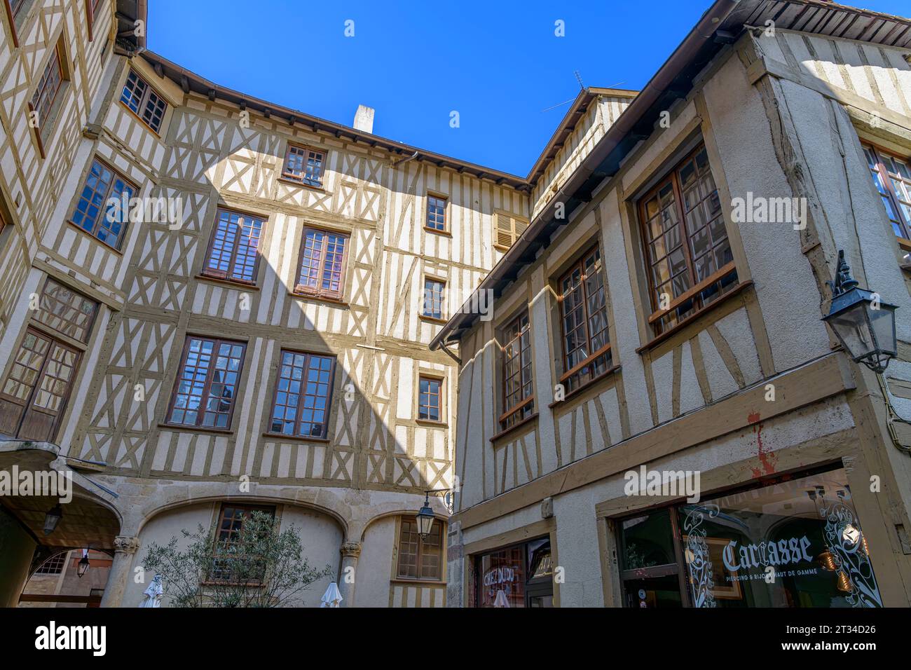 Distinctive, half-timbered, terraced houses on Coeur du Temple, in ...