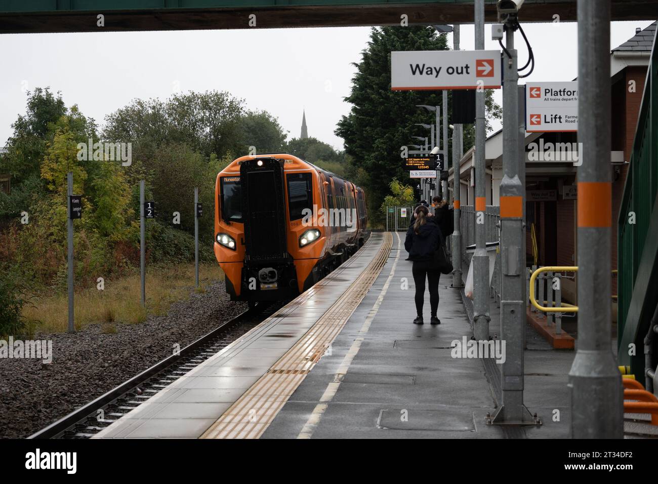 West Midlands Railway class 196 train arriving at Kenilworth Station ...