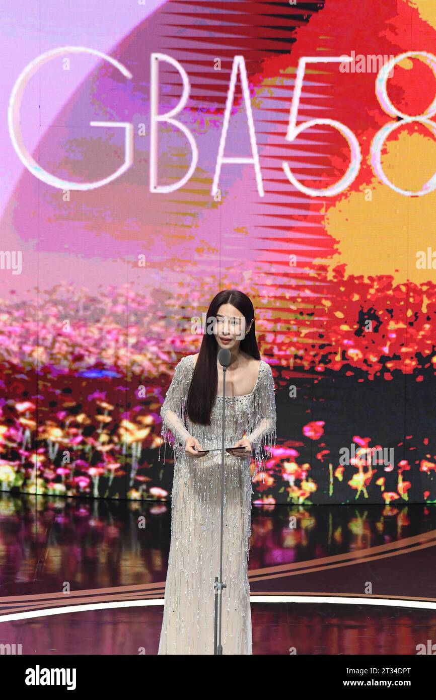 Taiwanese actress Hsieh Ying-xuan serves as a presenter at the 58th ...