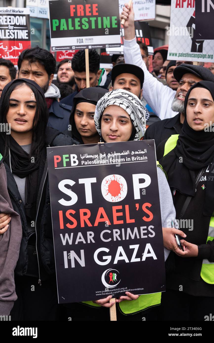 War crimes placard at a Free Palestine protest in London following the ...