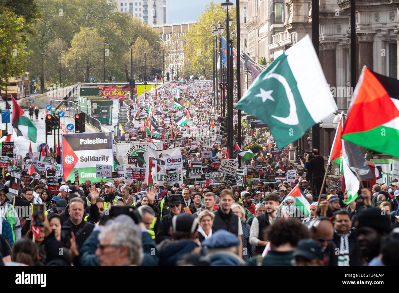 Crowds of protesters at a Free Palestine protest in London following ...