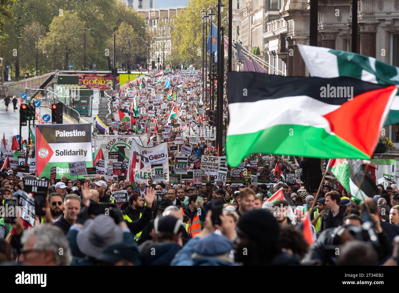 Crowds of protesters at a Free Palestine protest in London following ...