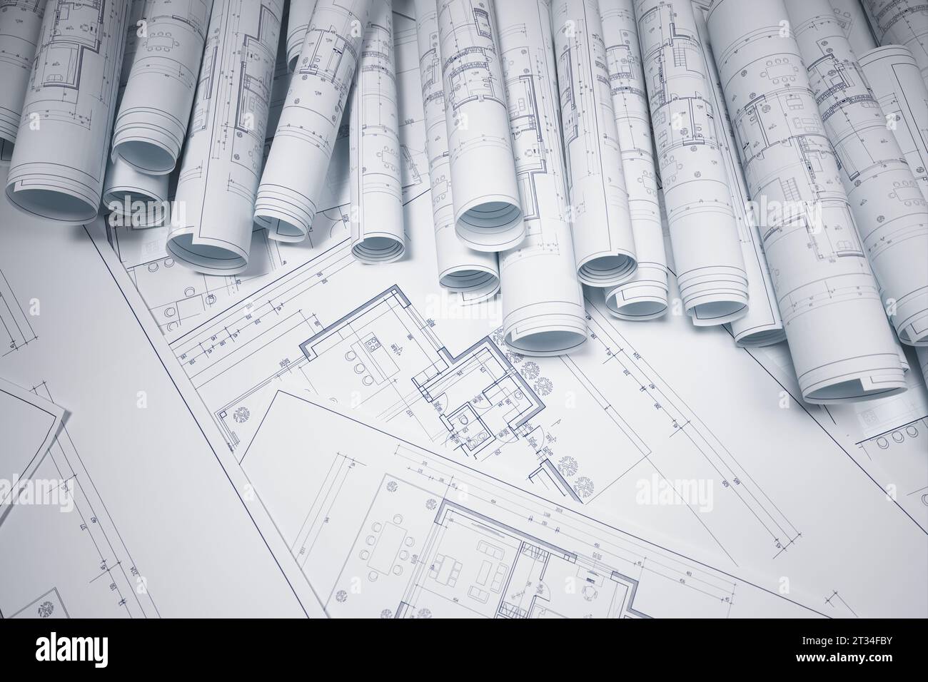 Building blueprints. From floor plans to construction plans. An image ...