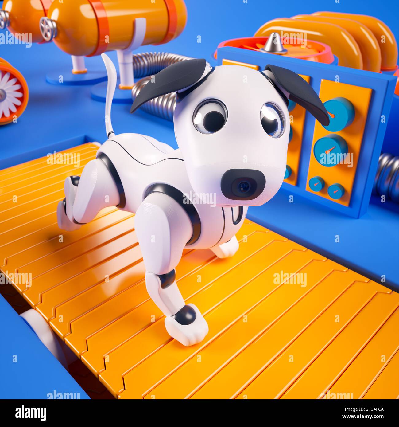 Adorable and intelligent robotic toy dog being playfully tested on a ...