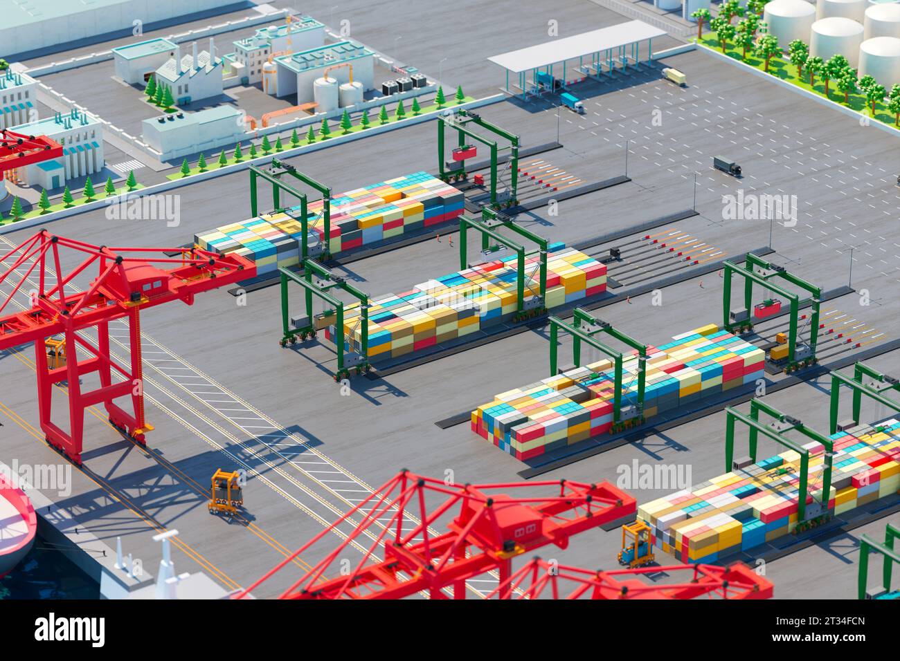 Aerial view of the harbor with a maritime terminal during a day ...