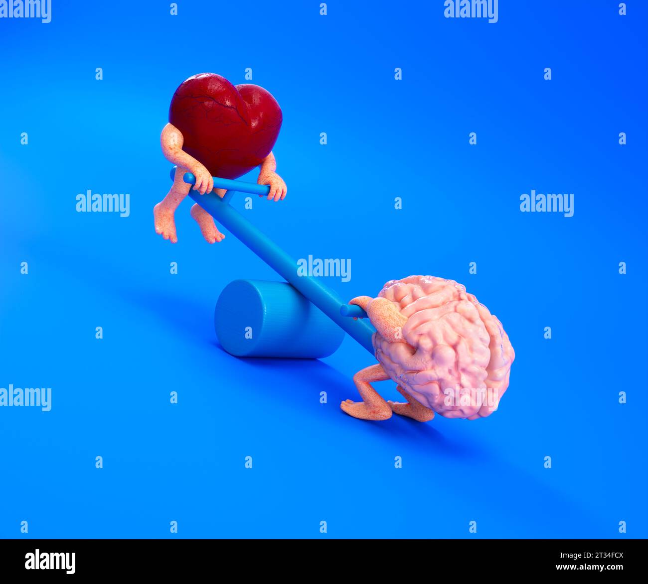 Cartoon animation with brain and heart characters swinging on the ...