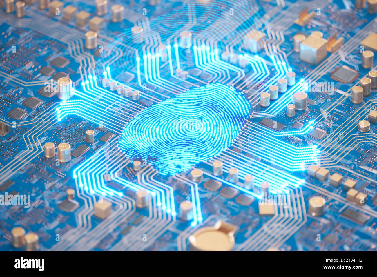 A blue digital fingerprint glowing on a glamorous personal computer ...