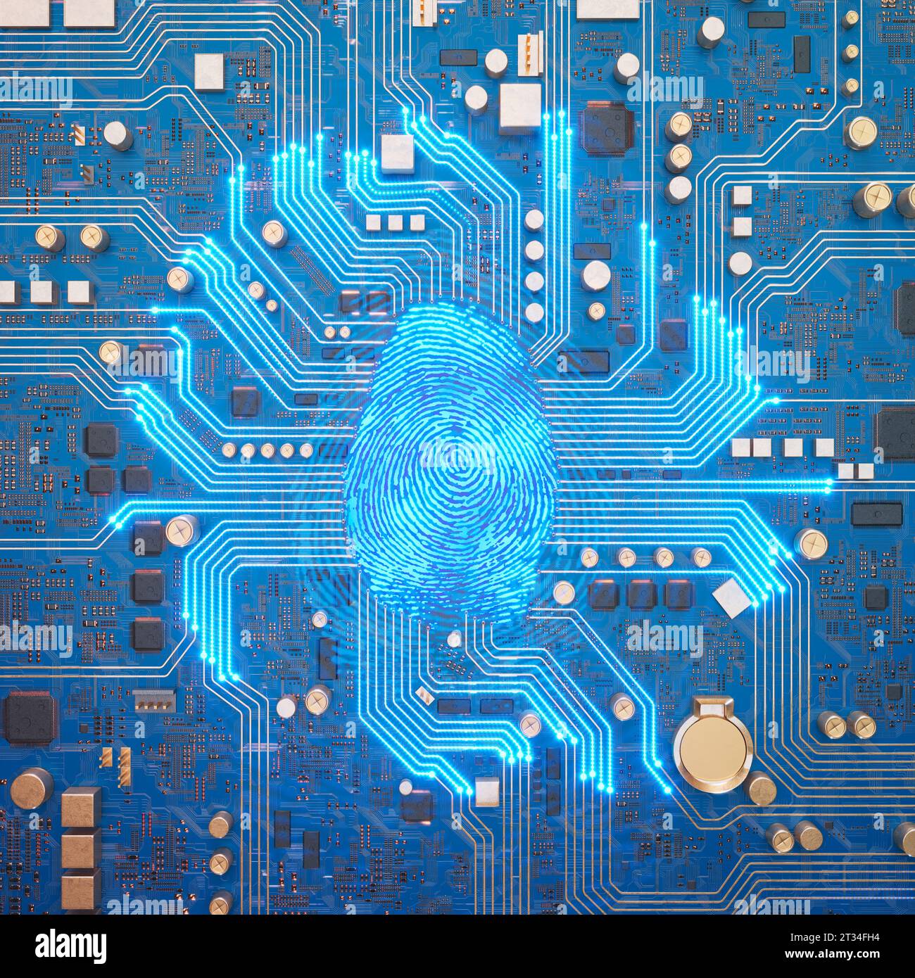 A blue digital fingerprint glowing on a glamorous personal computer ...