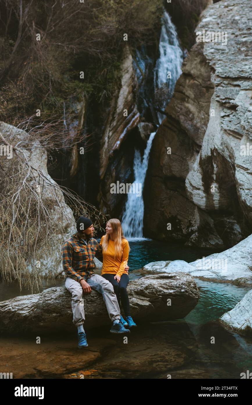 Romantic couple traveling outdoor man and woman in love relationship ...