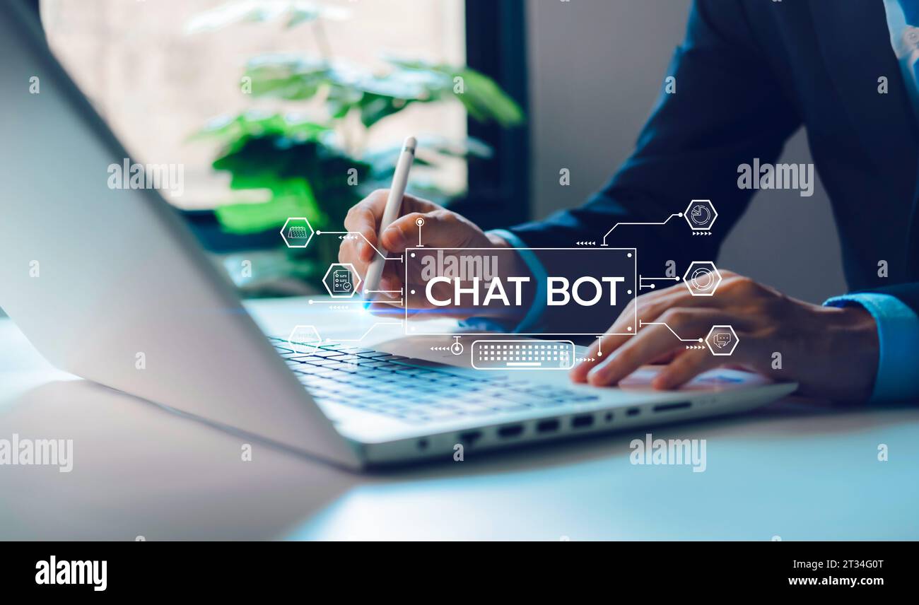 Ai Chatbot Businessman Using Computer With Artificial Intelligence With Command Prompt For