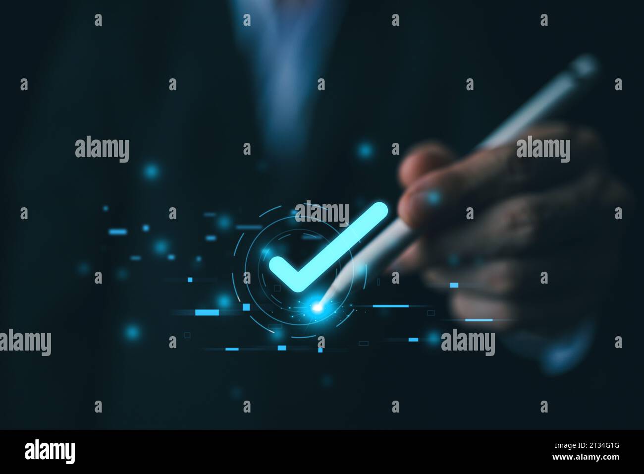 Businessman assessment for certificate. Digital online documents with ...