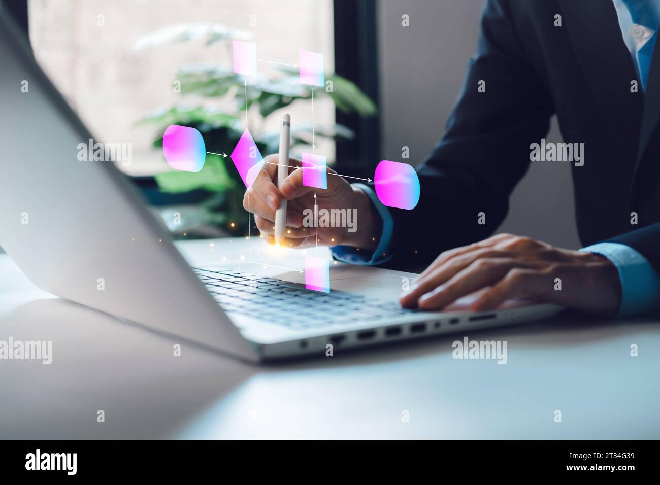 Businessman using computer office analysis for process workflows or ... Businessman using computer office analysis for process workflows or ...