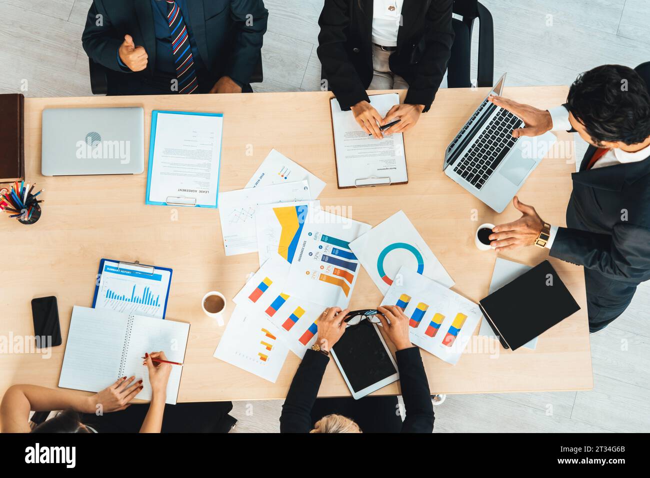 Business people group meeting shot from top view in office . Profession ...