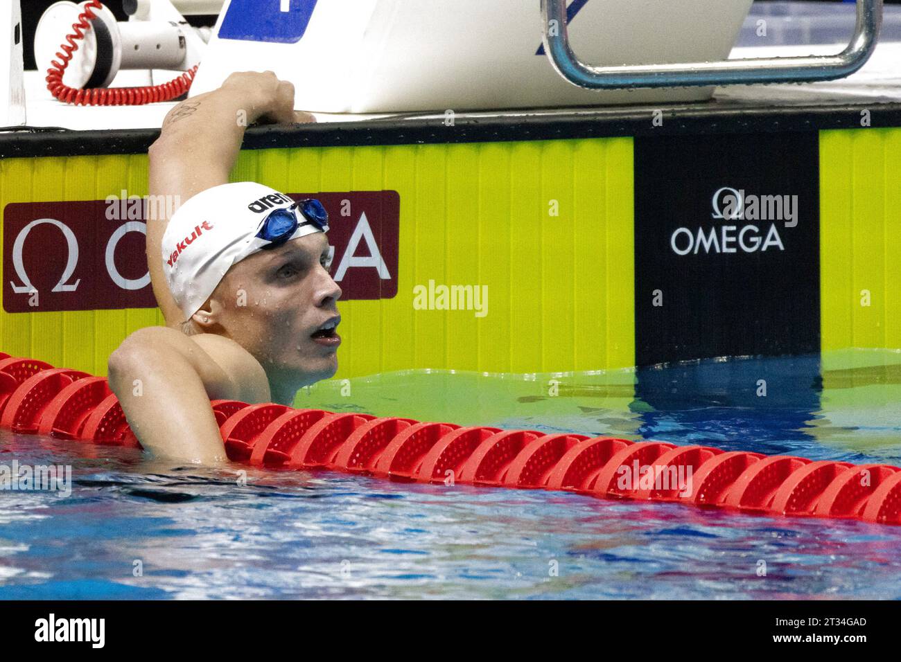 Budapest, Hungary. 22nd Oct, 2023. Matthew Sates of South Africa reacts ...