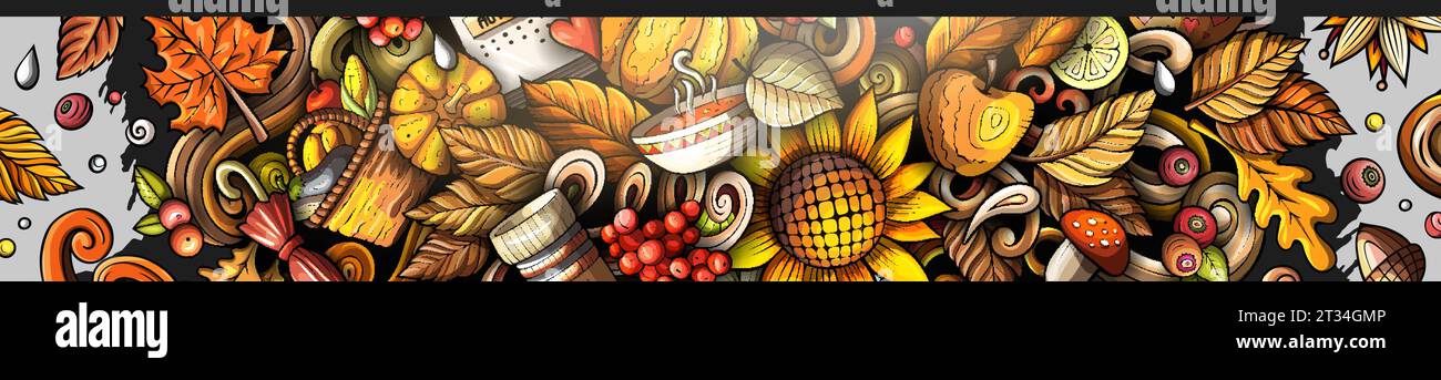 Cartoon vector cute colorful doodles Fall season background. Autumn ...