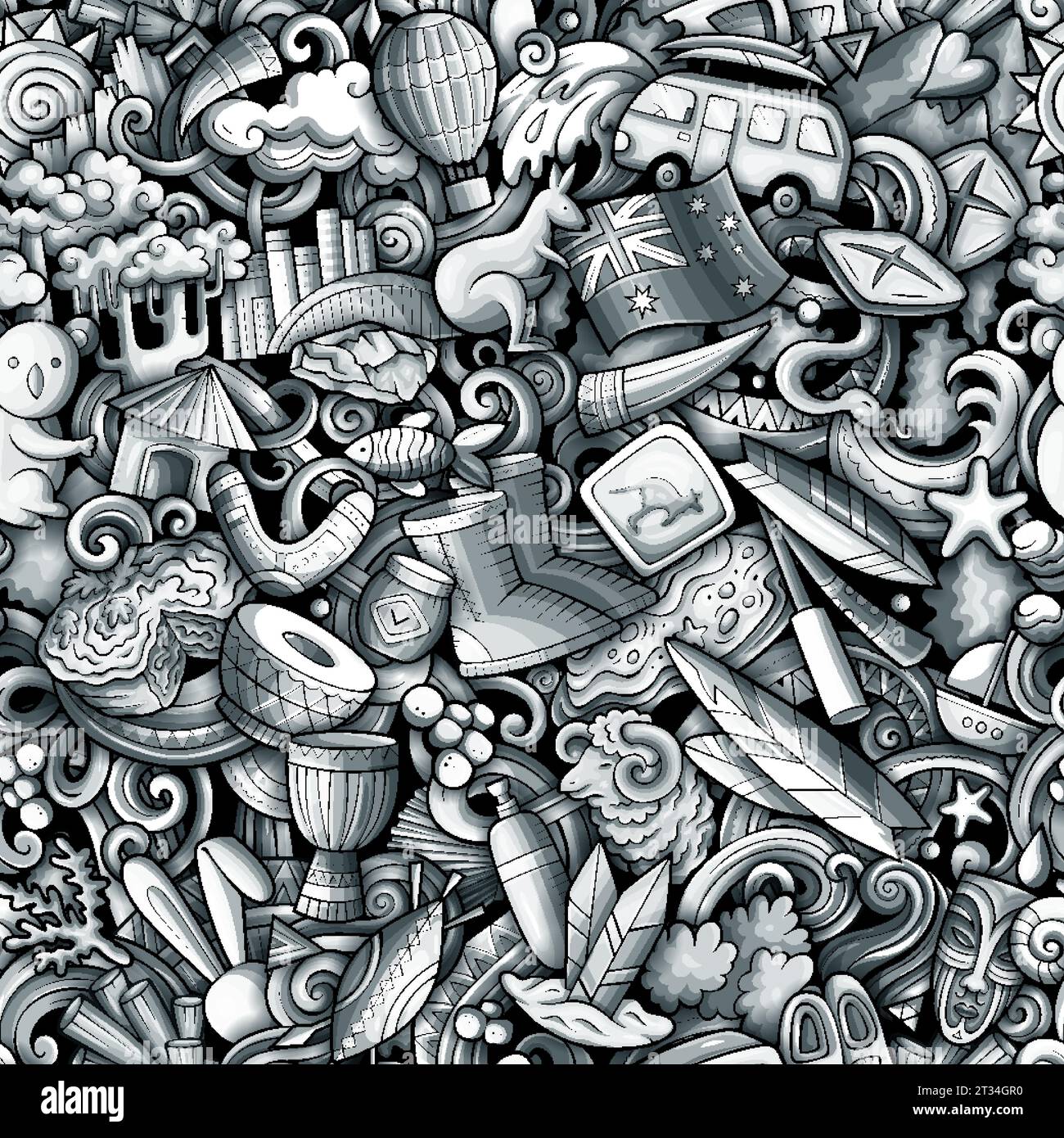 Cartoon doodles Australia seamless pattern. Backdrop with Australian ...