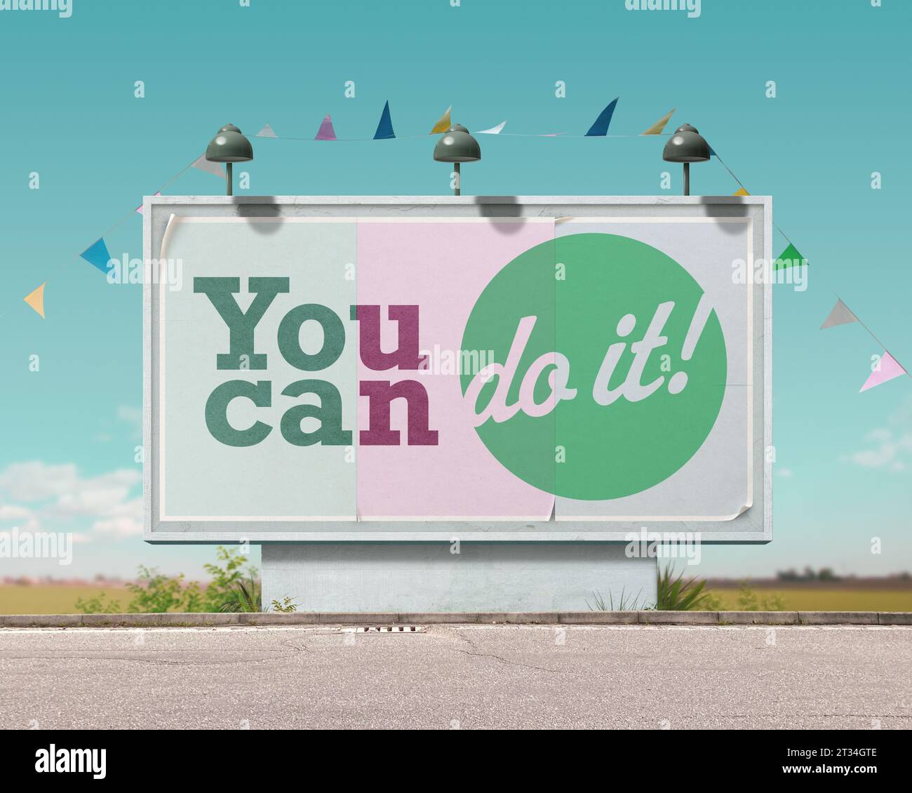 Inspirational and motivational advertisement on large vintage style ...