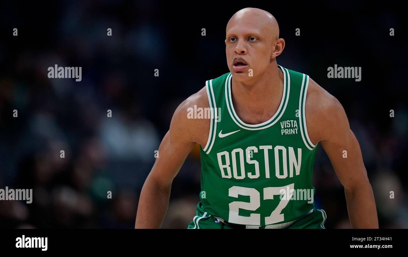 Boston Celtics guard Jordan Walsh defends in the seconds half of an NBA ...